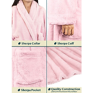 PAVILIA Premium Womens Plush Soft Robe Fluffy, Warm, Fleece Sherpa Shaggy Bathrobe (L/XL, Light Pink)