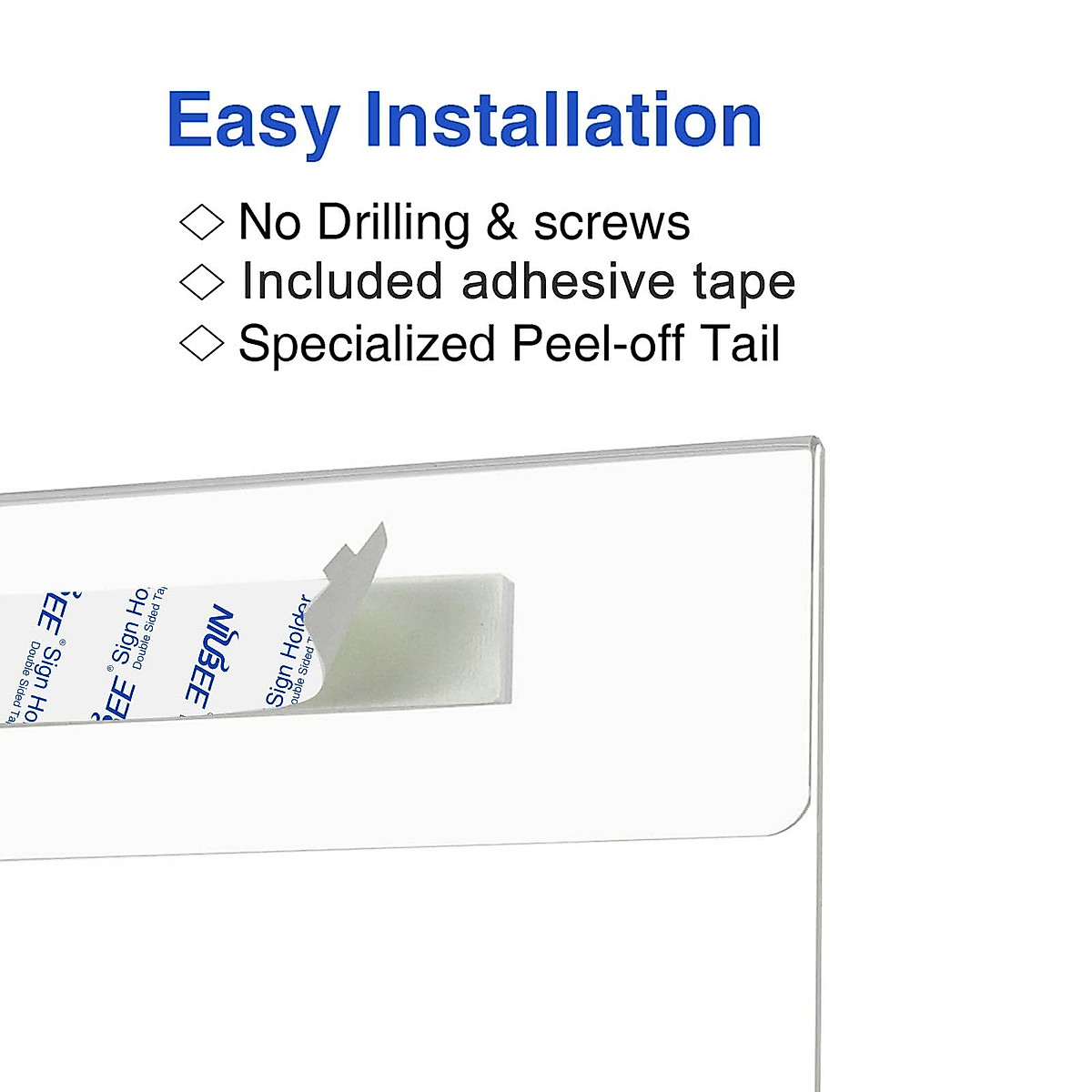 NIUBEE Acrylic Sign Holder 8.5x11 Inches Horizontal,Clear Plastic Wall Mount Sign Holder Poster Paper Holder with Free Double Sided Tape for Office, Home, Store, Restaurant-No Drilling(6 Pack)