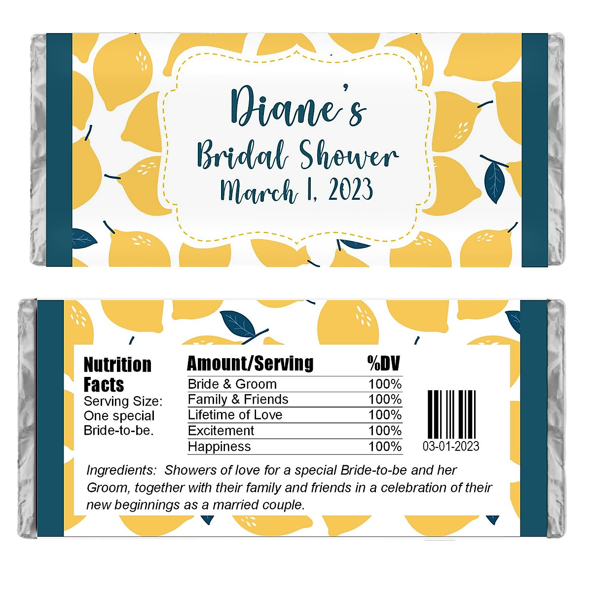 Personalized Candy Wrappers, Lemon Party Favors, Pack of 20 Custom Chocolate Bar Labels