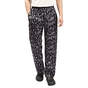 Men's and Women's Baggy Chef's Pants Floral Restaurant Work Pants and Kitchen Uniform Loose Cargo Style Chef Pants KnifeFork S