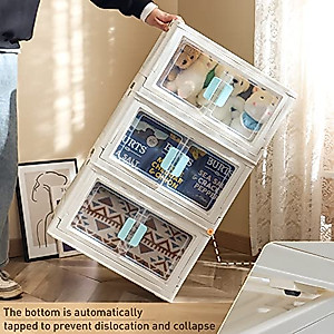 ELUCHANG Collapsible Storage Bins with Lids, Storage Bins 47Qt. Foldable Stackable Storage Box for Organization with 2 doors, 4 Wheels& Secure Buckle(Double Doors, 47Qt.)