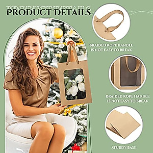 50 Pcs Paper Gift Bags with Transparent Window Kraft Shopping Bags with Handles 9.8 x 7.1 x 5.1 in Clear Gift Bags Small Transparent Window Bag for Valentine's Day Present Festival Party (Brown)