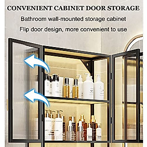 Wall Mounted Bathroom Cabinet with Towels Bar, Above Toilet Storage Organizer Laundry Room Kitchen Shelf, No Drilling Washroom Vanity Cabinet Shampoo Holder, Space Saver Medicine Cabinet