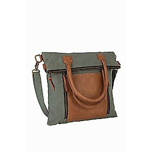 Mona B. Ash Fold-Over and Intermix Convertible Upcycled Canvas Tote and Crossbody Bag with Vegan Leather Trim (Fold_Over-Aegean)