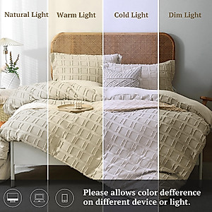 MILDLY Waffle Weave Duvet Cover Set Beige Tufted Duvet Cover 100% Washed Microfiber Soft & Breathable Textured Comforter Cover Set with Zipper Closure Corner Ties