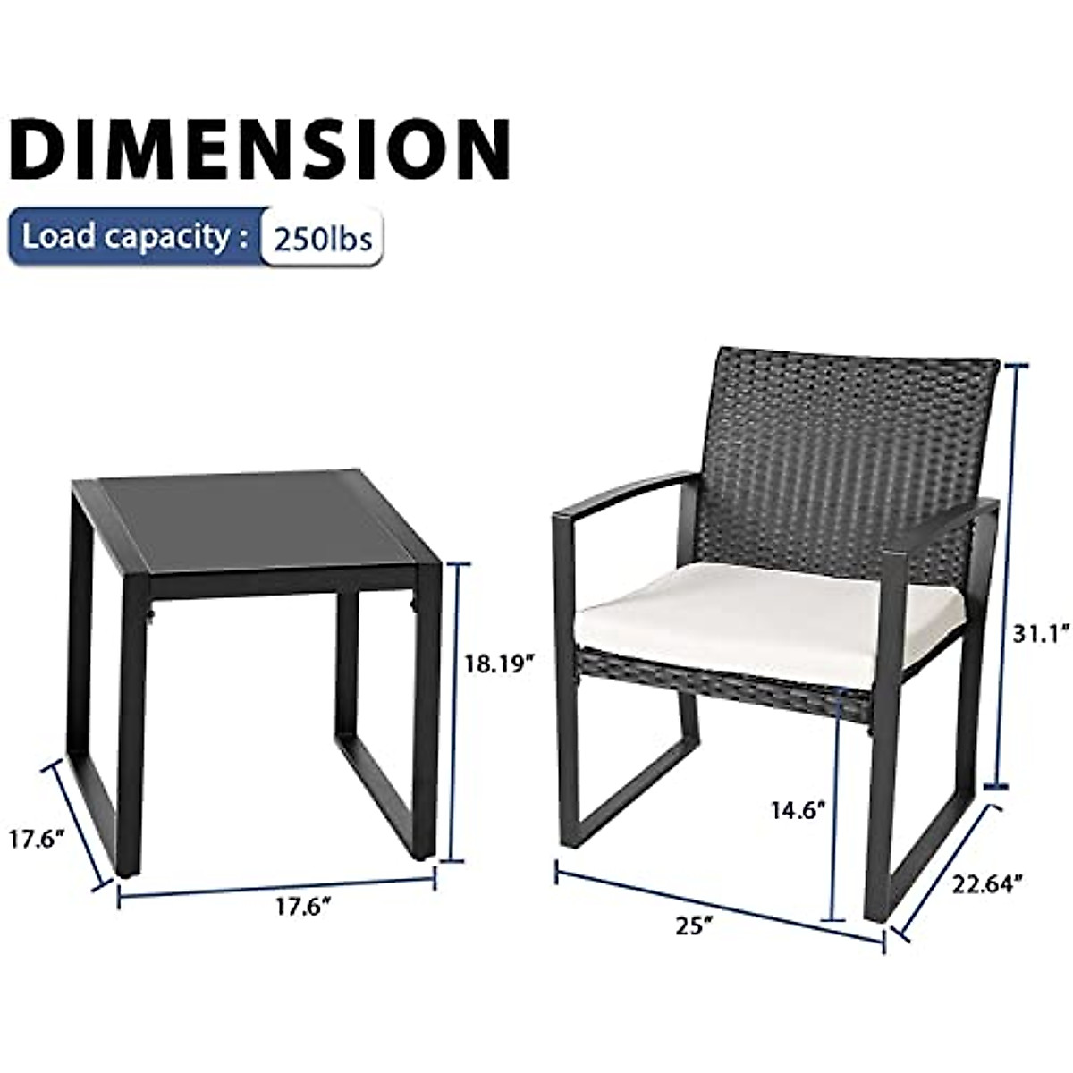 Oakmont 3 Pieces Patio Furniture Set Outdoor Conversation Furniture 2 Chairs with Glass Top Coffee Table Sets Beige Cushions Backyard, Pool, Garden