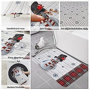 Kitchen Mat Rug Set of 2 Christmas Snowman Classical Red Plaid Farm Wood Grain Runner Rug Anti-Fatigue Comfort Memory Foam Standing Mat Non-Slip Floor Door Mat for Bathroom Bedroom 20x32in+20x47in