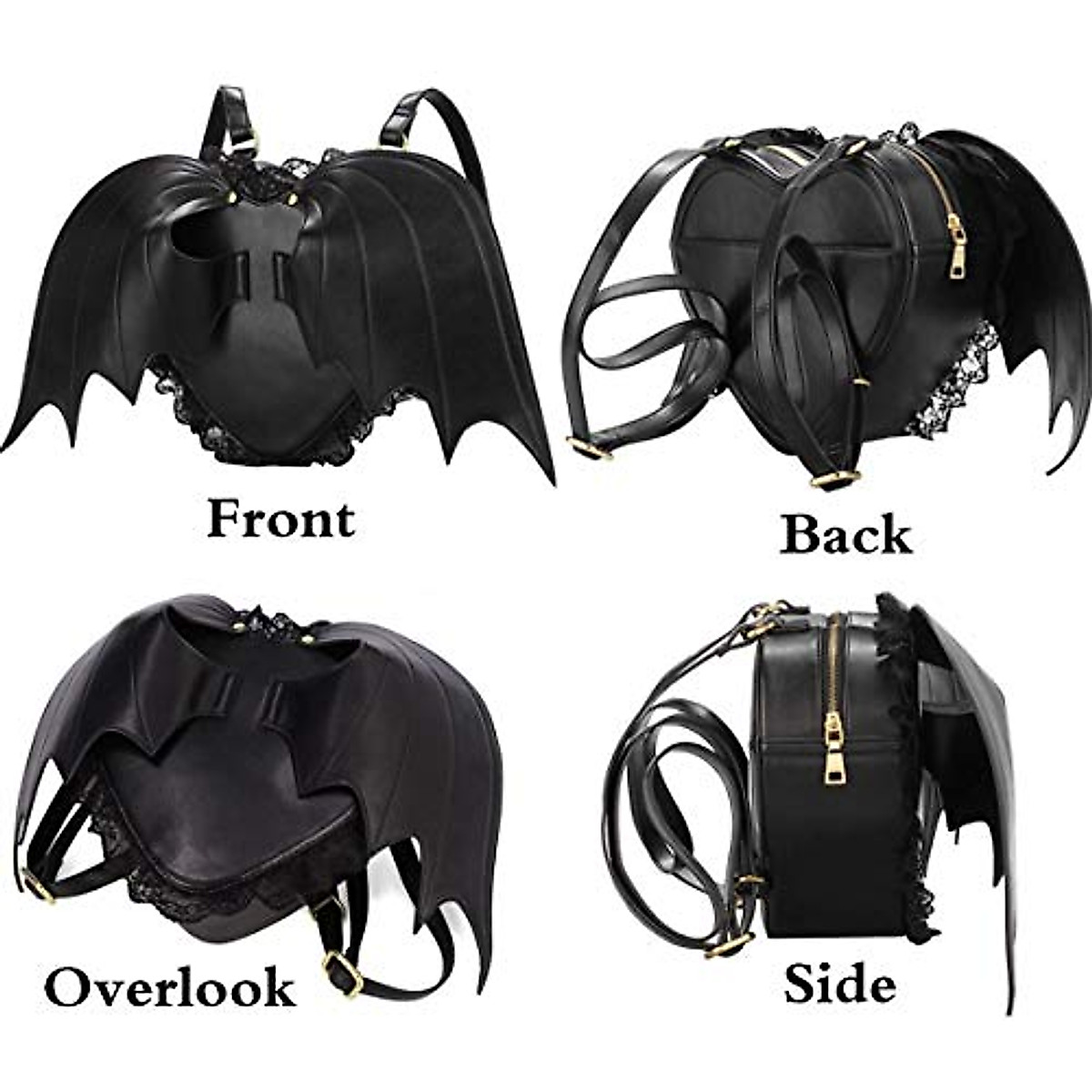 Women Girl Punk Backpack Novelty Bat Wing Daypack Purse Gothic Lace Shoulder Bag Heart Lolita Bag
