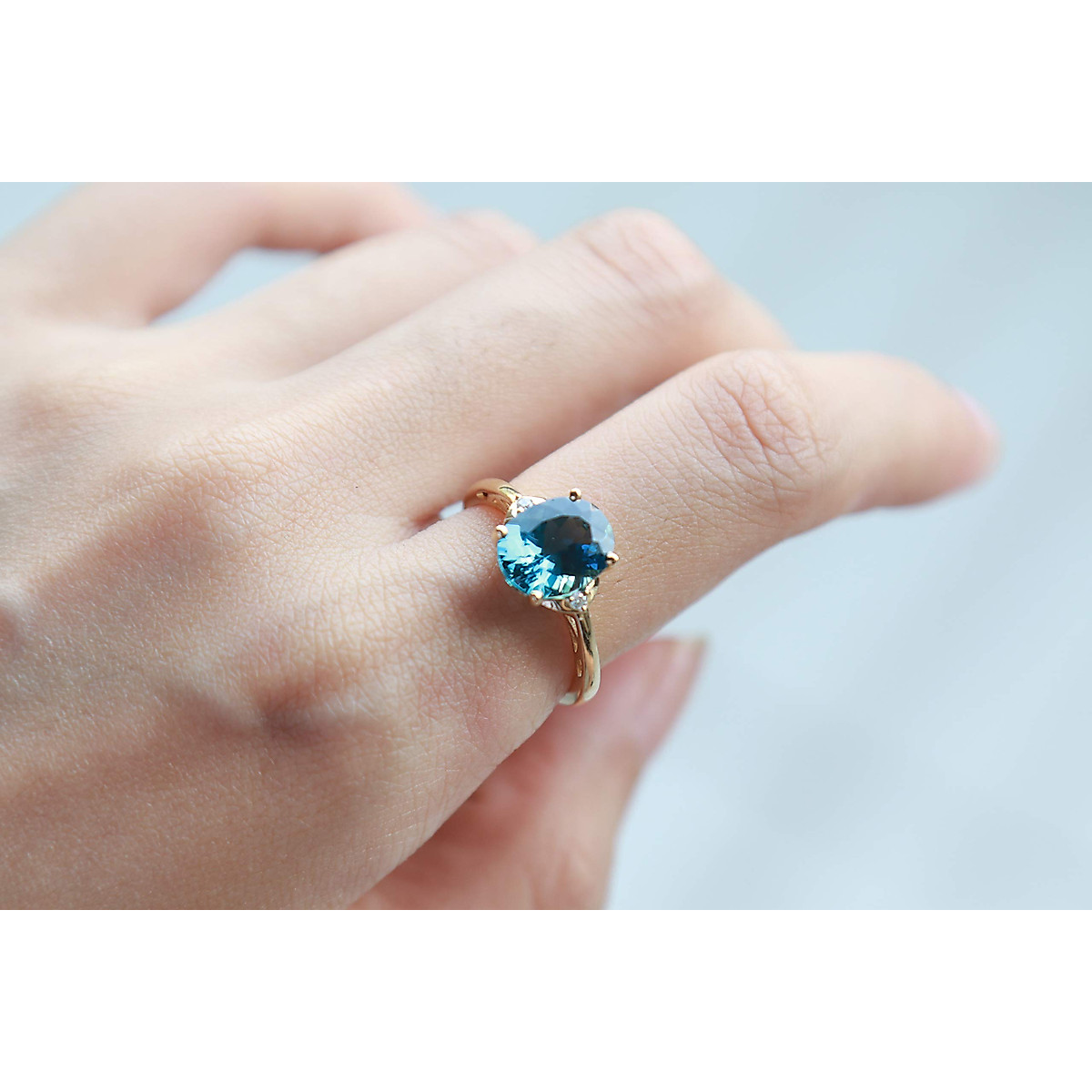 Gin & Grace 10K Yellow Gold Genuine London Blue Topaz Ring with Diamonds for women | Ethically, authentically & organically sourced (Oval-cut) shaped London Blue Topaz hand-crafted jewelry for her…
