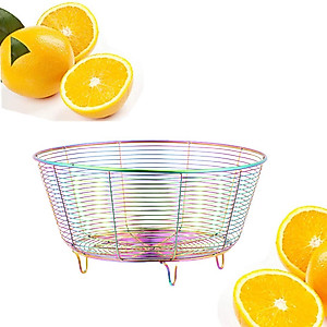 QIBOORUN Fruit Basket Bowl Stainless Steel Fruit Storage Basket Wire Bowl for kitchen with Bread Vegetables , Sleek Design With Sturdy Steel Construction -Rainbow
