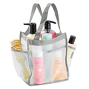 iDesign Water Resistant Nylon/Mesh Shower Tote Bag with Handles - 8.5" x 5.88" x 9.25", White/Gray