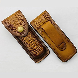 Folding Pocket Knife Sheath 5.2" Cow Leather Belt Case Case Metal Snap (2Pcs)