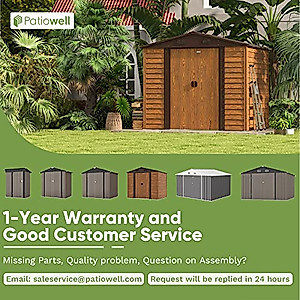 Patiowell 8x6 FT Wood Look Outdoor Storage Shed,Garden Tool Storage Shed with Sloping Roof and Double Lockable Sliding Door, Metal Shed for Garden Backyard Patio Lawn