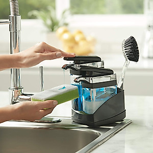 Casabella Sink Sider Duo Soap Dispensers with Sponge, Black and Chrome Plating