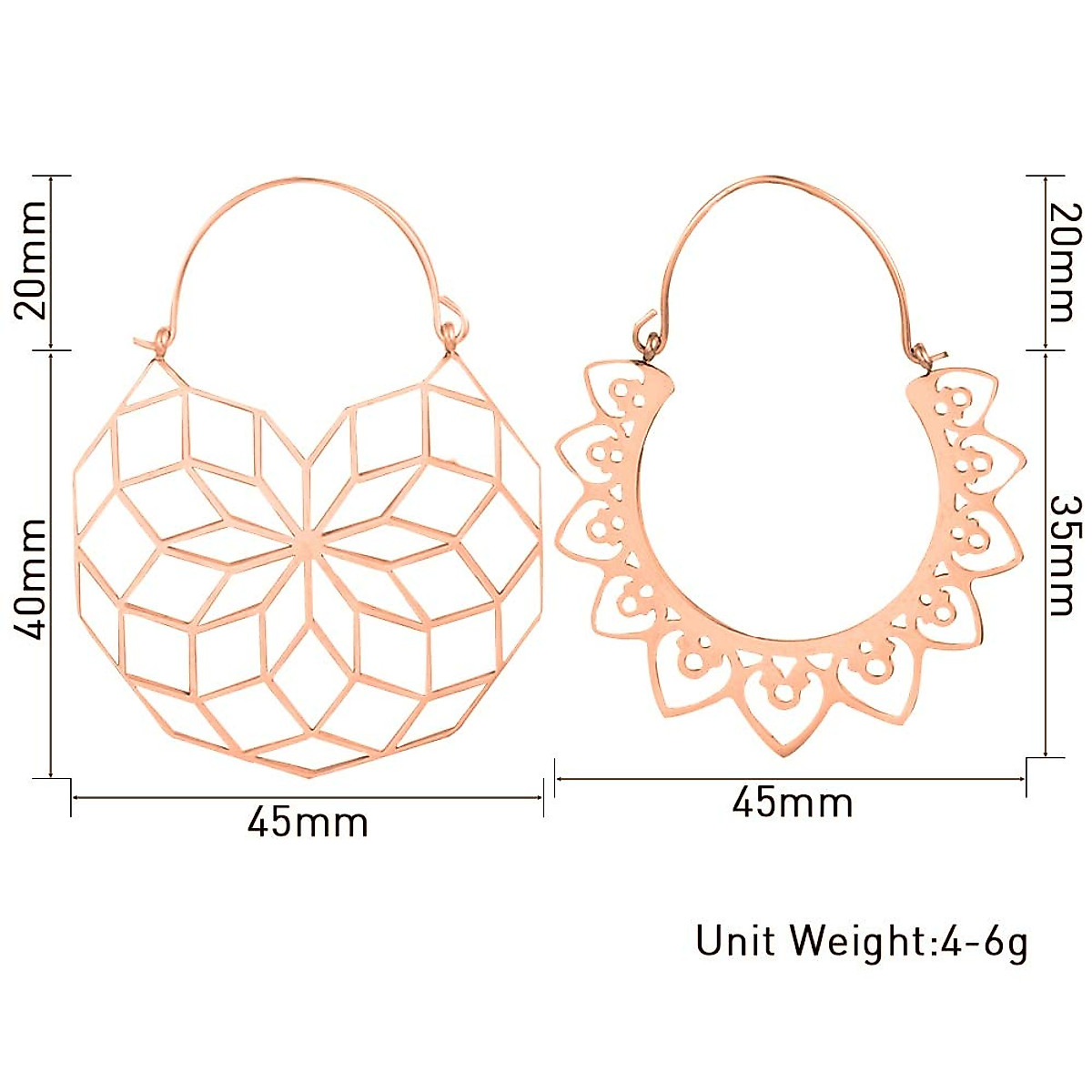 LADEMAYH Ear Hangers Black Lightweight Earrings for Ear Tunnels Gauges- Sunflower Design and Jagged Floral Stainless Steel Body Piercing Jewelry 2 Pairs Selling