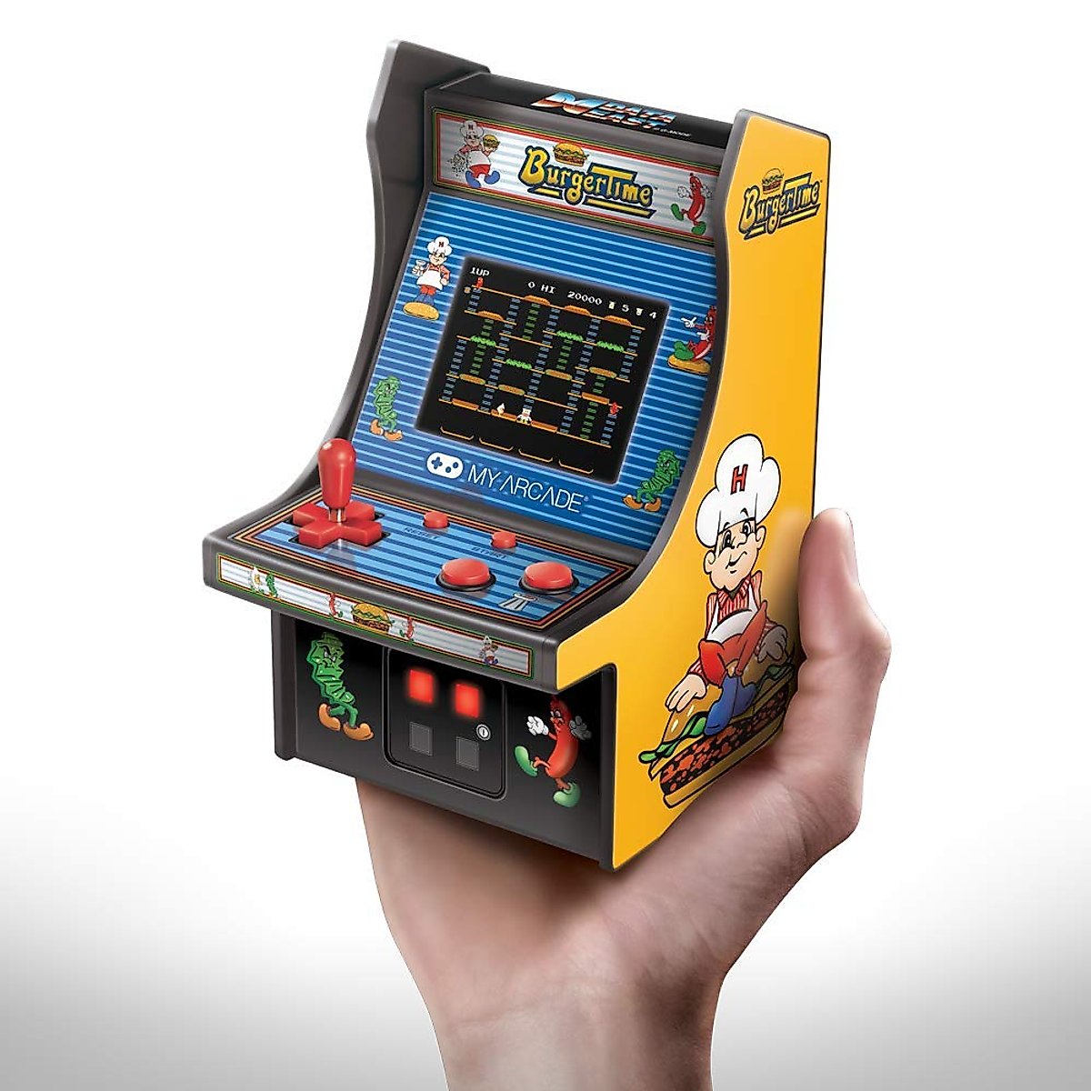 My Arcade Burgertime Micro Player Mini Arcade Machine: Fully Playable, 6.75 Inch Collectible, Color Display, Speaker, Volume Buttons, Headphone Jack, Battery/Micro USB Powered-Electronic Games, Yellow