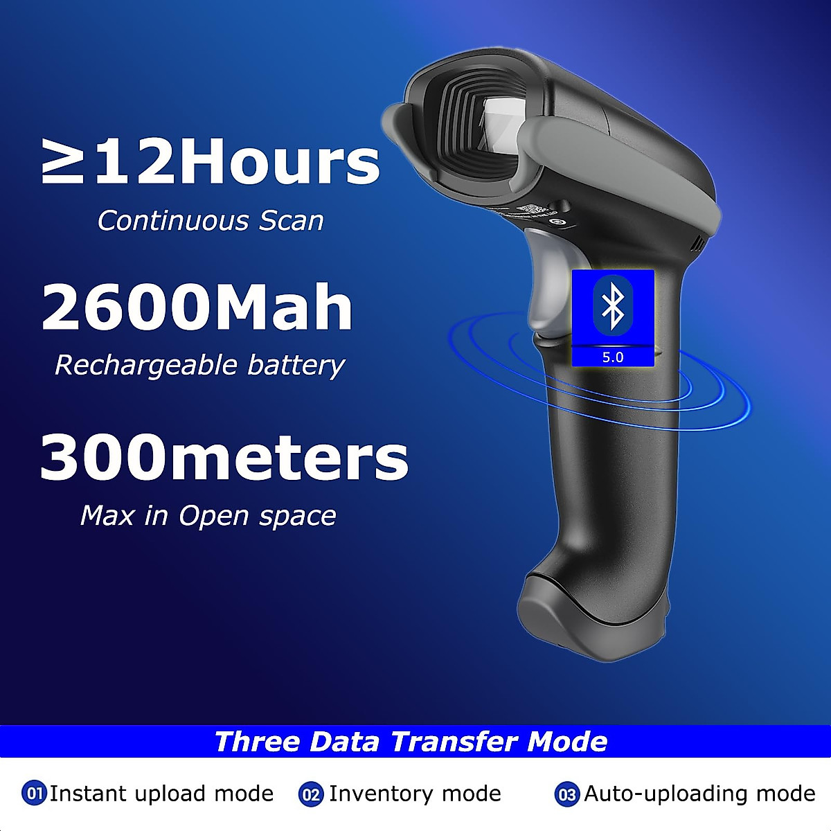 TEEMI Bluetooth Barcode Scanner with USB Charging Cradle Data Receiver, 1D 2D QR Wireless Imager with Vibration Alert for iOS Android Devices, BT 5.0 Longer Transfer Range, Handsfree Screen Scanning