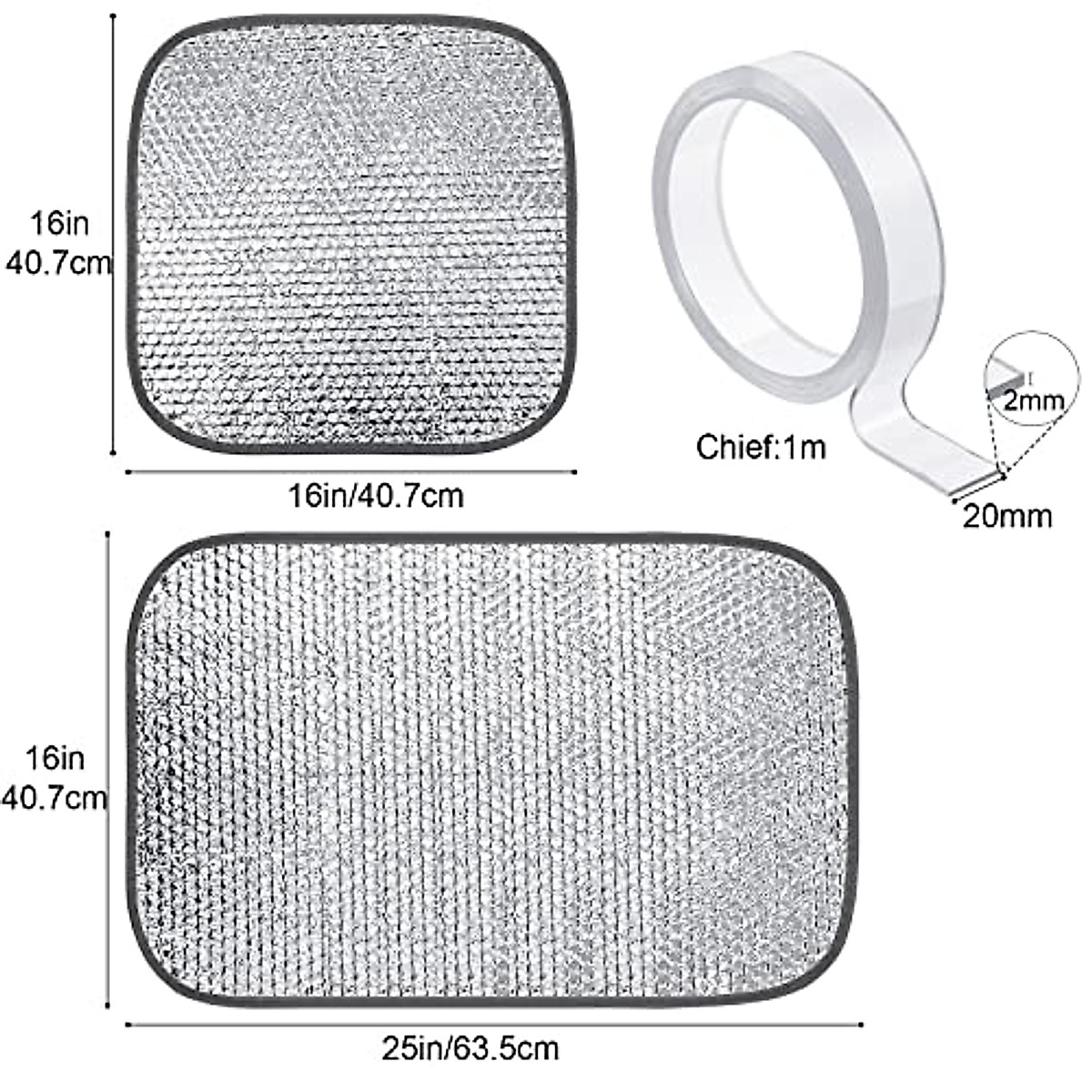 2 Pieces RV Door Window Skylight Shade Sunshield Reflective Window Cover, 25 x 16 Inch, 16 x 16 Inch, RV Insulation Car Windshield Camper RV Skylight Insulator, with Clear Double-Sided Tape (Silver)