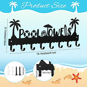 Capoda Pool Towel Rack Metal Towel Hooks Wall Mounted Towel Holder Beach Towel Hook Rack Summer Pool Towel Holder with 8 Hooks for Storage Bath Towel, Robe Swimsuit, Coat, Bags, Phone, Keys (Black)