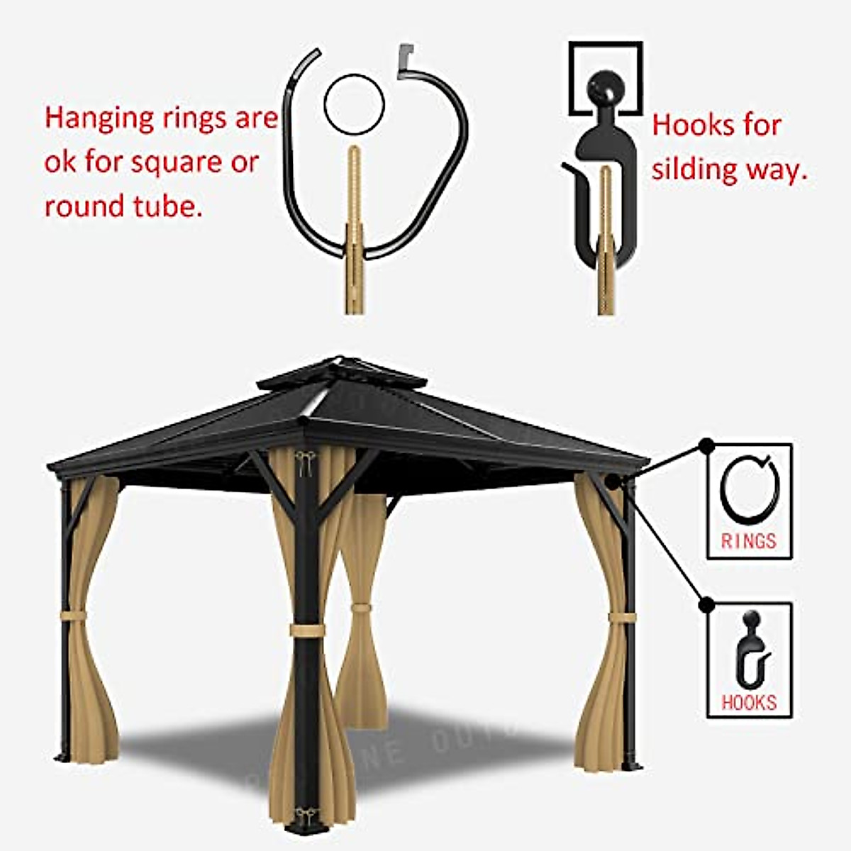 PROTUNE OUTDOORS 12-ft x 12-ft Gazebo Curtains,Privacy Sidewall Set 4-Panel Universal Replacement Shade Curtains Set,Protecting Side Walls (Only Curtain)-Khaki