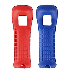 Jadebones 2X Silicone Skin Case Cover with Wrist Strap for Wii Remote Controller (Red+Blue)
