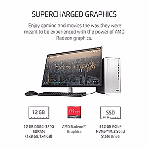 HP Pavilion Desktop PC, AMD Ryzen 5 4600G Processor 6-core with Radeon Graphics, 12 GB DDR4-3200 SDRAM, 512 GB HD - Windows 10 Home, Multi-Display Capable, 5.1 Surround Sound (TP01-1140)