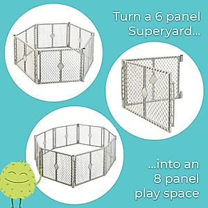 Toddleroo by North States Superyard Classic 6 Panel Baby Play Yard, Made in USA: Safe play area anywhere. Carrying strap for easy travel. Freestanding. 18.5 sq. ft. enclosure (26" Tall, Gray)