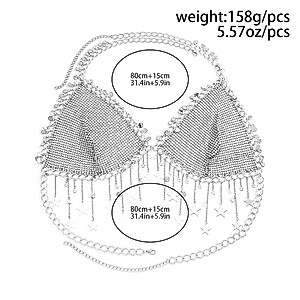 Women Sparkly Rhinestone Mesh Halter Bra Top Sequins Stars Chest Bikini Halter Crop Top Body Chain Jewerly for Festival Party Top