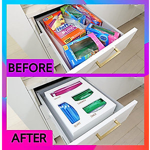 SUTTREE Colossal Coordinator White Bamboo Plastic Bag Organizer for Drawer – Holds All Slider Sandwich Bags