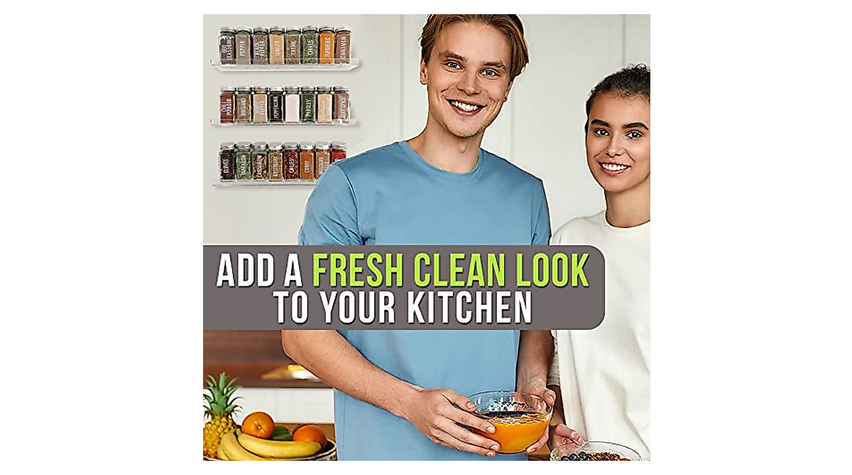 Pretty Display Crystal Clear Wall Mount Spice Rack 3 Pack | Easy Install