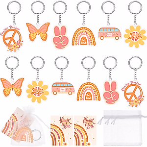 12 Sets Boho Groovy Party Favors with Boho Keychains Boho Birthday Tags Decoration Thank You Tags and Organza Bags for Bohemian Themed Birthday Party Baby Shower Wedding Party Decoration Supplies