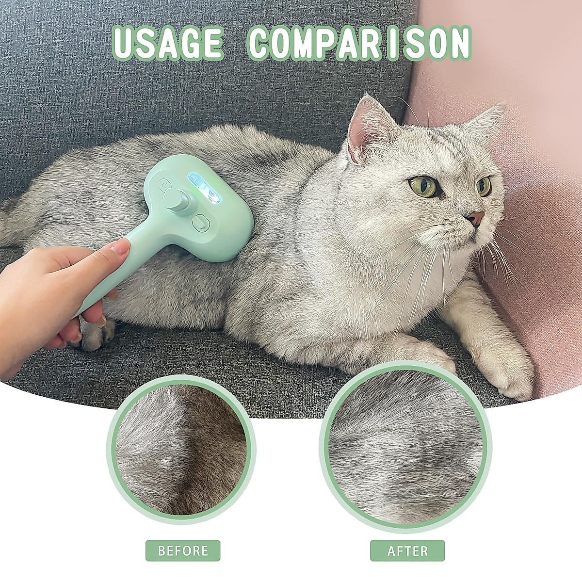 susu & wuwu Spray Cat Brush for Shedding - Water Brush for Cats and Dogs - Pet Hair Removal Comb - Steamy Cat Brush - Sky Blue