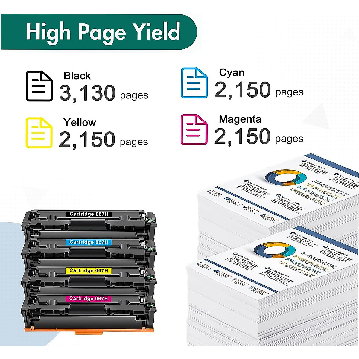 067H 067 MF656Cdw Toner Cartridge 4 Pack Set High Yield Compatible Replacement for Canon 067H for Canon imageCLASS LBP633Cdw LBP632Cdw MF653Cdw MF654Cdw MF656Cdw Series Printer CRG-067H CRG067H Ink