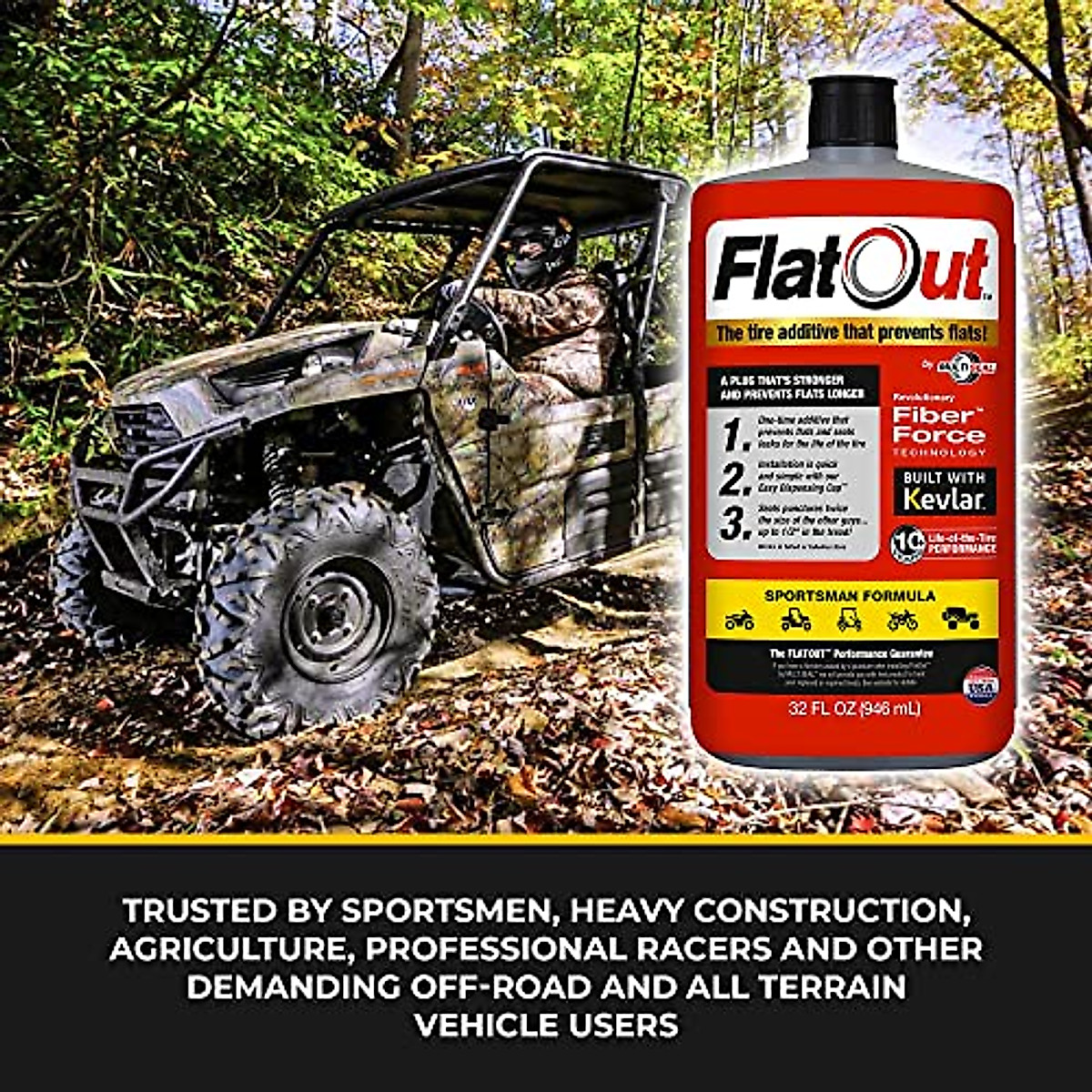 FlatOut Tire Sealant Sportsman Formula - Prevent Flat Tires, Seal Leaks, Contains Kevlar, 32-Ounce Bag, 1-Pack
