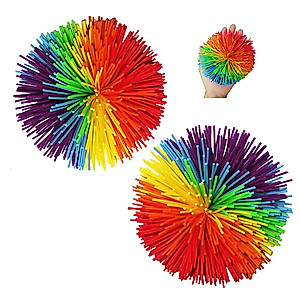 2 Packs Colorful Super Silicone Big Ball 4.7 inches, Monkey String Balls Koosh Balls Sensory Fidget Set,Rainbow Pom Ball, Colorful Bouncy Ball ,Stress Ball, Sensory Balls