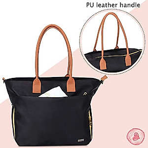 Teamoy Breast Pump Travel Bag, Leather Handle Pumping Tote Compatible with Spectra S1,S2, Medela and Cooler Bag, Laptop Breast Pump Storage Bag for Working Moms, Black (PU Handle)