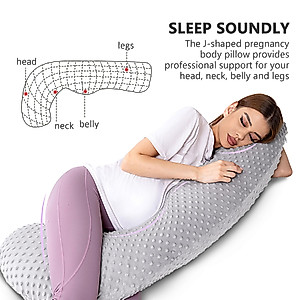 Lightweight Pregnancy Pillow Soft Maternity Full Body Pillow, Long J-Shaped Pillow for Sleeping on The Side, Breathable Bean-Shaped Cover