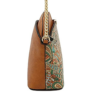 FashionPuzzle Paisley Print Small Dome Crossbody with Chain Strap (Tan/Tan)