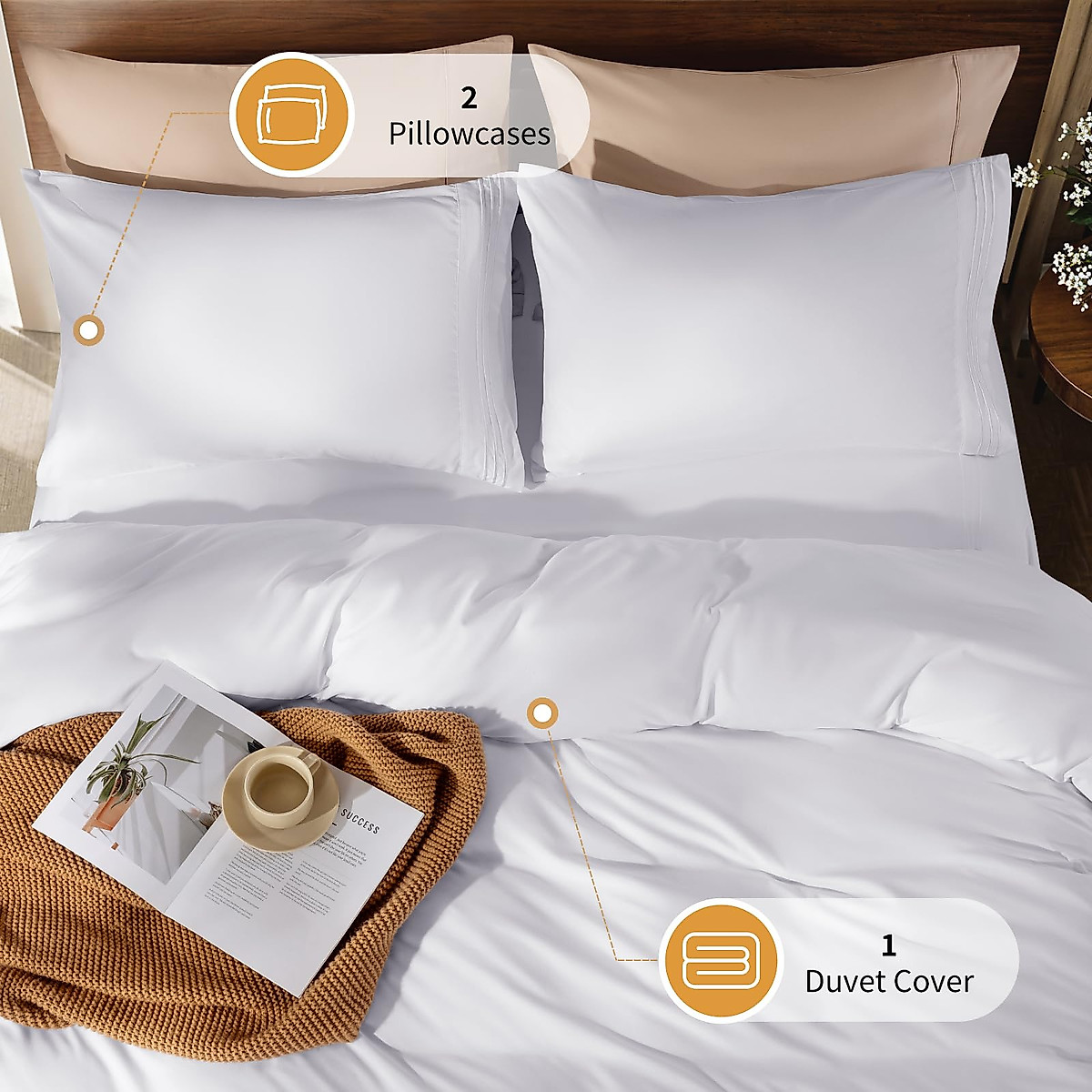 LBRO2M Duvet Cover, Soft Microfiber Duvet Cover Set, Breathable & Durable Comforter Cover, 3pcs Beding Set (HXBT-White-29)