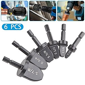 6Pcs Hex Handle Swaging Tool Drill Bit Set, Copper Pipe Flaring Tools, Air Conditioner Tube Expander, Professional Round Handle Tube Swage Repairing Set with 1/4, 3/8, 1/2, 5/8, 3/4 Bits