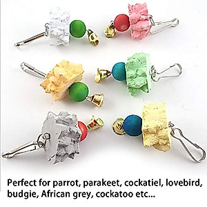 Bird Grinding Beak Calcium Stone With Bell,Rat Mineral Lava Block Trimming Teeth Chewing Toys for Chinchilla Bunny Budgie Cockatiel Parakeet Parrot 6-Pcs(Random Delivery Of Color)