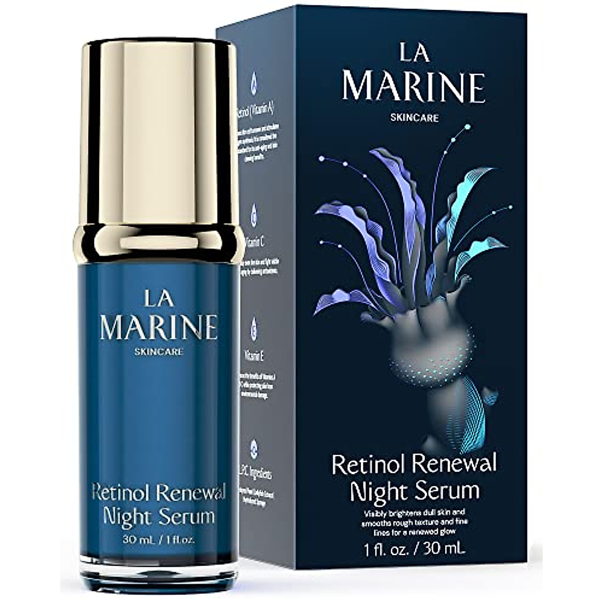 Pearl Retinol Serum - Anti Aging Treatment for Face - Vitamin C & E, Hydrolyzed Pearl and Jellyfish Extract - Reducecs Wrinkles, Fine Lines, Dark Spots, Age Spots, Sun Spots - LaMarine Skincare, 1oz
