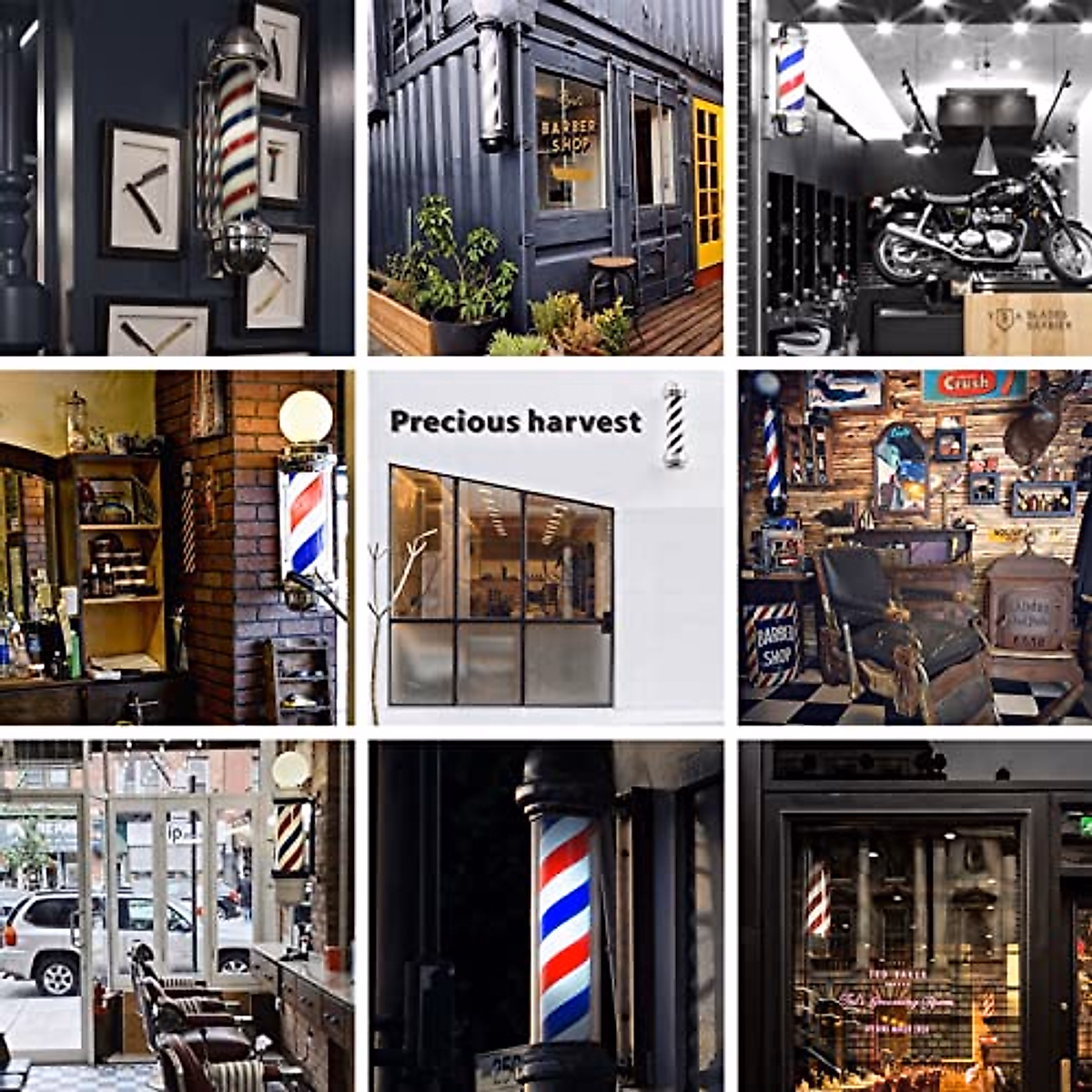 precious harvest Barber Pole 26.8 in,LED Light Source,Upper Luminous,Black and White Barbershop Rotating Light Fixture, Classic Signs for Hair Salon,Wall Mount
