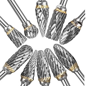 AYSUM 10pcs 1/8 Shank Long Double Cut Tungsten Carbide Burrs for Dremel, Rotary Burr Bits Rotary Files Burr Set for Die Grinder Rotary Tool, 4-Inch Length