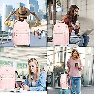 Scothen Laptop Backpack for Women 15.6 Inch Computer Backpack with USB Port & RFID Pocket,Water Resistant School College Bookbag,Fashion Student Teacher Nurse Backpack for Women Work Travel,Pink