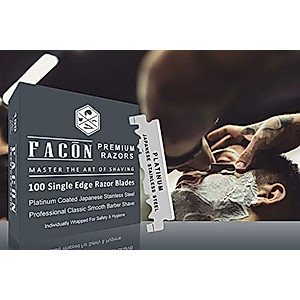 100 Facón Platinum Japanese Stainless Steel Single Edge Razor Blades for Professional Barber Straight Razor - 200+ Shaves