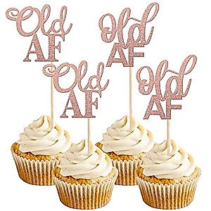 Rsstarxi 24 Pack Old Af Cupcake Toppers Glitter 30th 40th 50th 60th 80th 90th 100th Birthday Cupcake Picks for Happy Birthday Retirement Party Cake Decorations Supplies Rose Gold