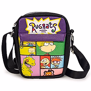 Nickelodeon Bag, Cross Body, Rugrats 7 Character Pose Blocks, Black, Vegan Leather