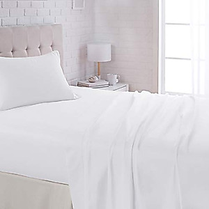 AmazonBasics Lightweight Super Soft Easy Care Microfiber Bed Sheet Set with 16" Deep Pockets - Full, Bright White & Light-Weight Microfiber Duvet Cover Set with Snap Buttons - Full/Queen, Bright White