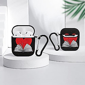 Bookworm Heart Books Airpods Case Cover for Apple AirPods 2&1 Cute Airpod Case for Boys Girls PC Hard Protective Skin Airpods Accessories with Keychain